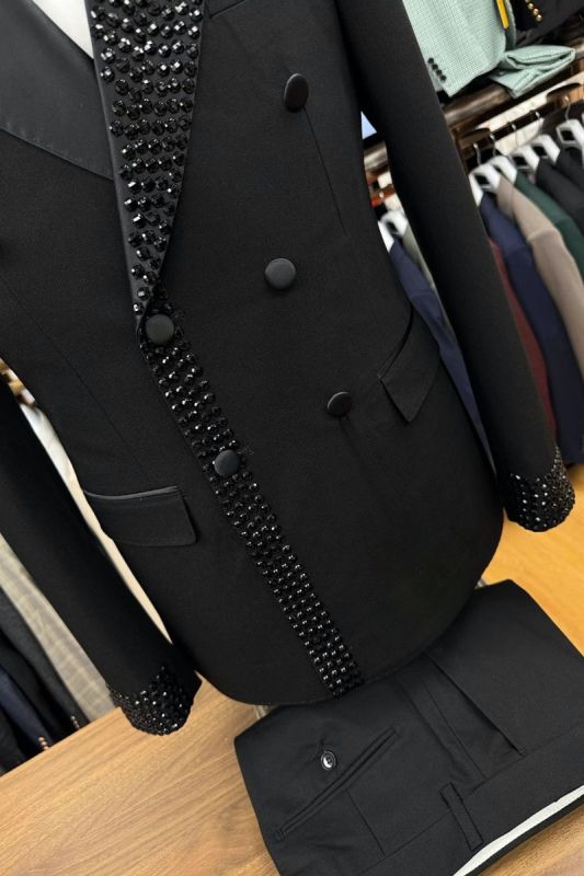 Brady New Stylish Black Peak Collar Two Piece Prom Suit | Bradymensuit