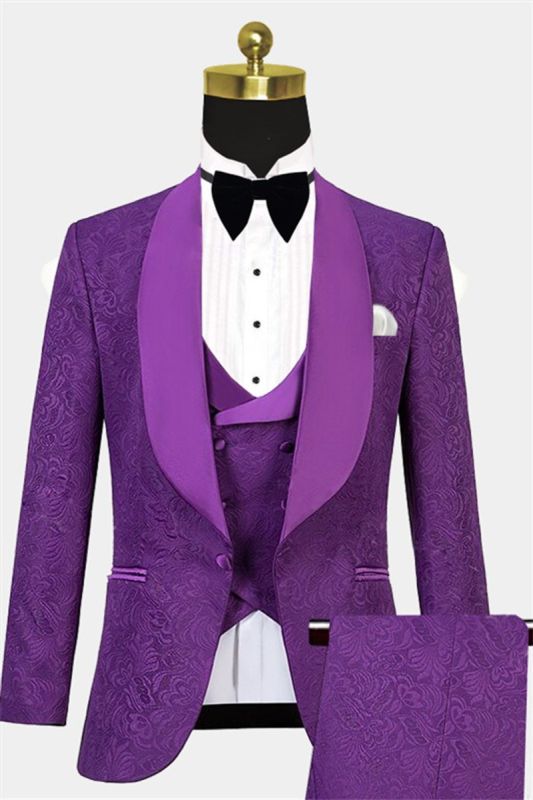 Vintage Jacquard Violet Men Suit | Three Piece Prom Suit | Bradymensuit