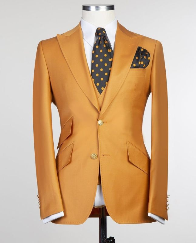 Yellow Fashion Two Buttons Peaked Lapel Best Fitted Men Suits ...