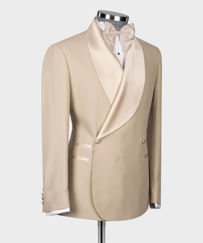 James Champagne Double Breasted Shawl Lapel Men Wedding Two Piece Suit ...