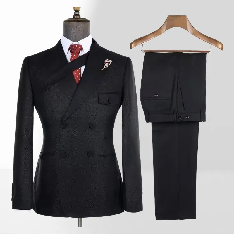 Tony Black Men Peak Collar Slim Fit Double Breasted Two Piece Business ...