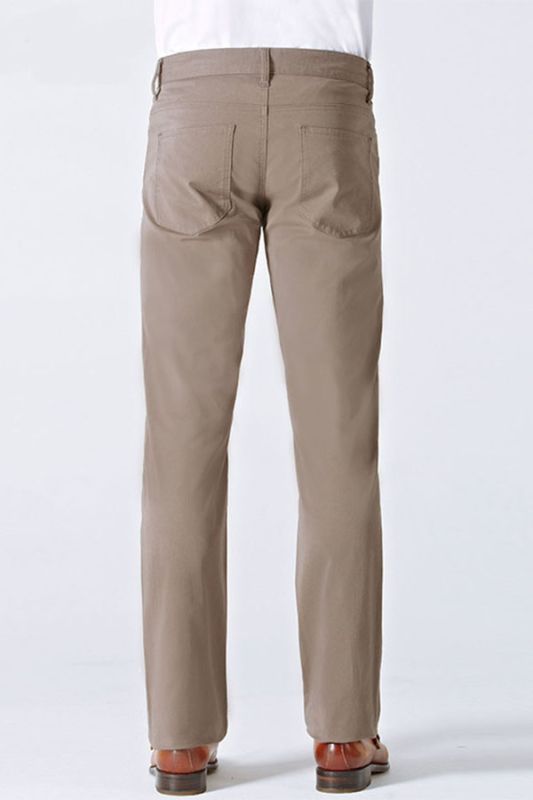 Mens Light Brown Cotton Classic Business Straight Pants | Bradymensuit
