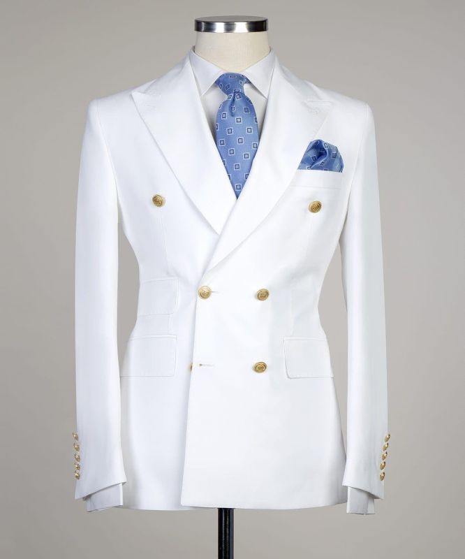White Two Pieces Double Breasted Close Fitting Bespoke Men Suits ...