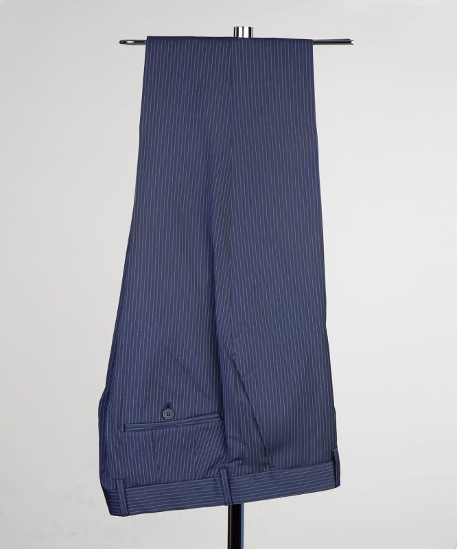Navy Pinstripes Notch Lapel Three Piece Men Suit | Striped Three Piece ...