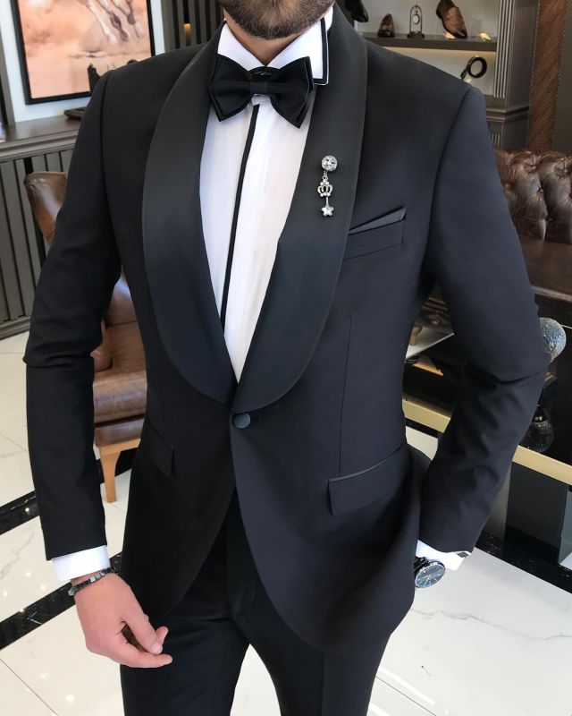Italy Black One Button Lapel Mens Two Piece Suits | Bradymensuit