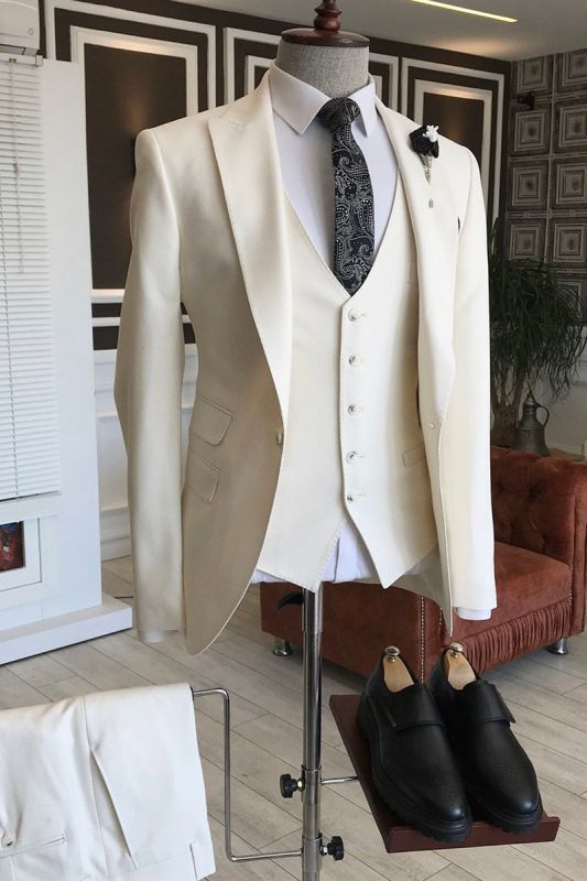 Mark New Arrival All White Pointed Lapel Slim Fit Men Business Suit ...