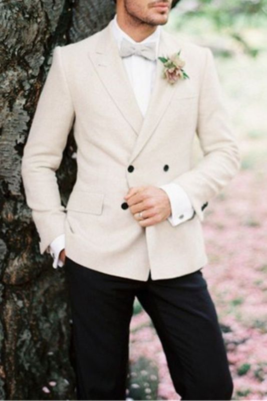 Groom Ivory Wedding Suit | Two Piece Groomsmen Suit Groom | Bradymensuit